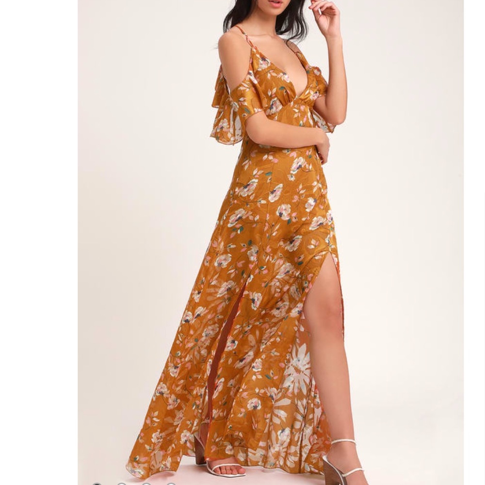 Lulu’s Happiness Rust Orange Floral Maxi Dress - Gem